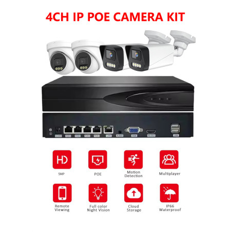 Vente de kit de 4 caméras de surveillance FOSVISION IP 5MP couleur + NVR PoE 4 canaux en Côte d ...